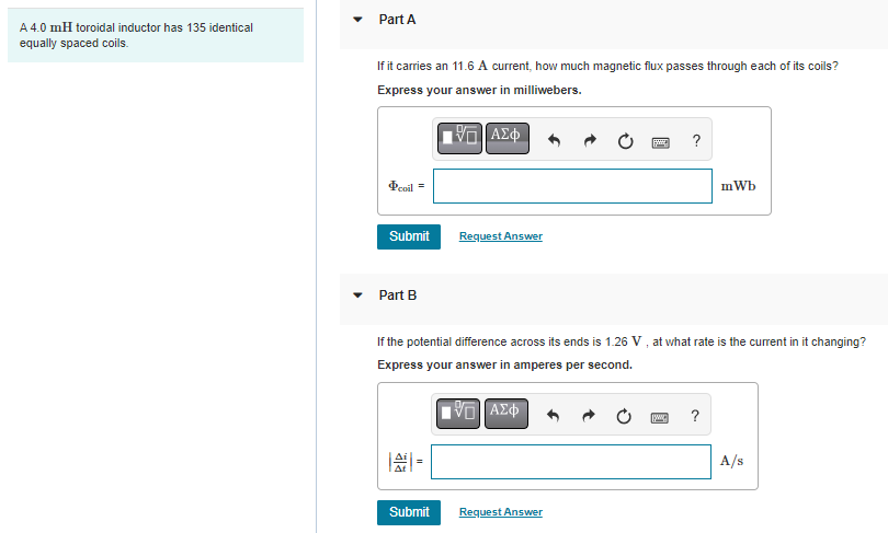 Solved A 4.0 mH toroidal inductor has 135 identical equally | Chegg.com