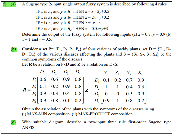 A Sugeno type 2 -input single output fuzzy system is | Chegg.com