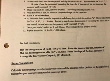 Plot the charge curve of ln(1-V/Vo) vs. time. From | Chegg.com