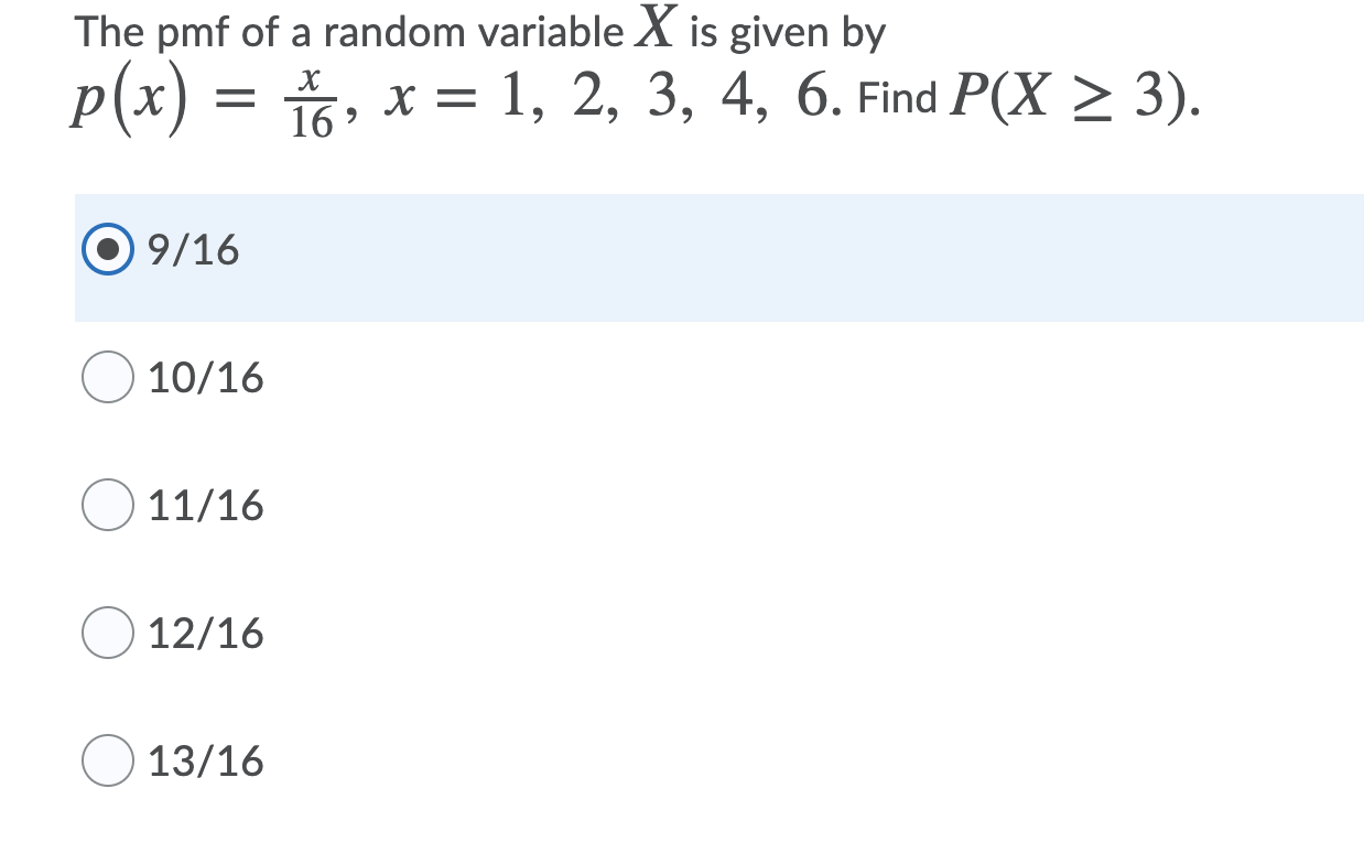 Solved The pmf of a random variable X is given by p(x) = 16, | Chegg.com