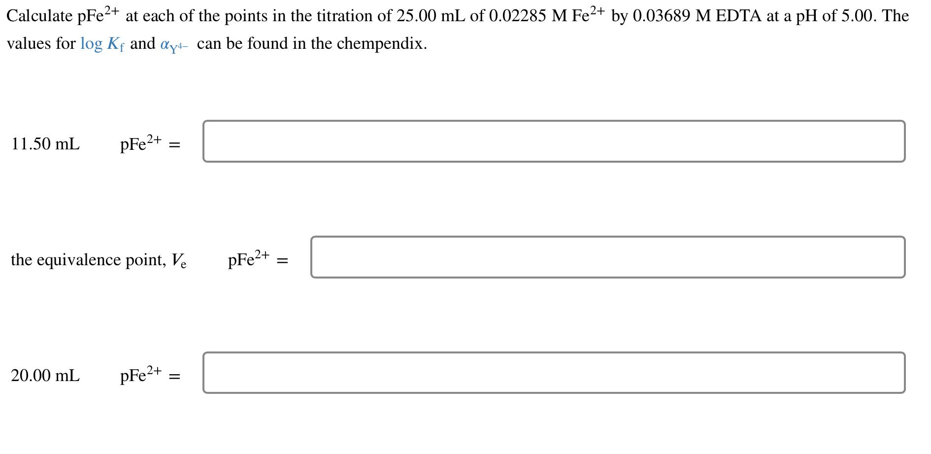 Solved Calculate pFe2+ at each of the points in the | Chegg.com