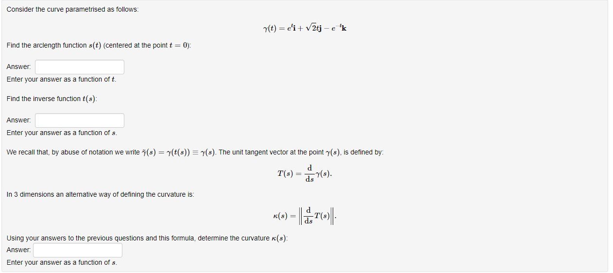 Solved Consider the curve parametrised as follows: | Chegg.com