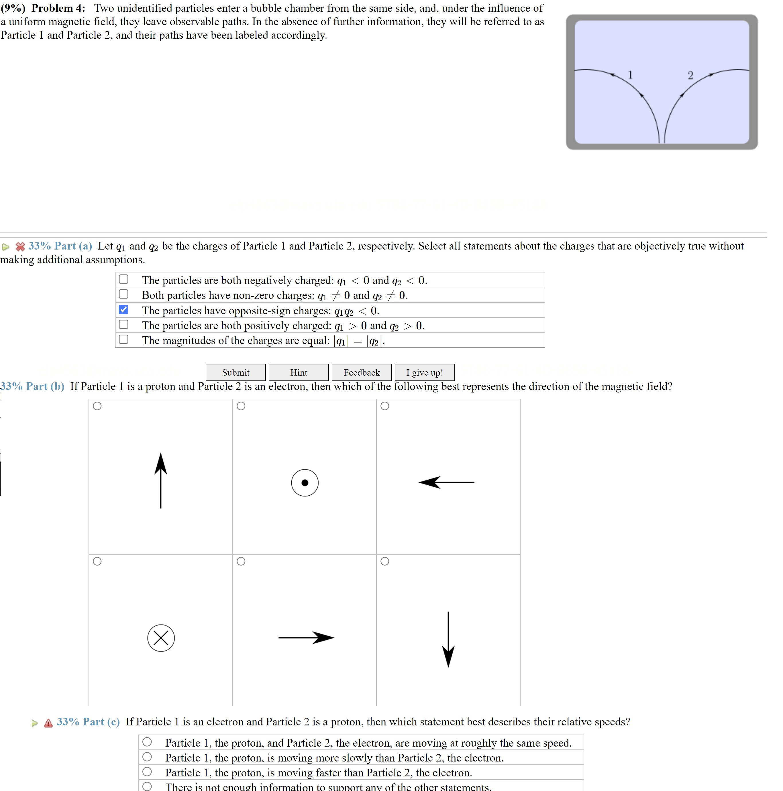 Solved (9\%) Problem 4: Two unidentified particles enter a | Chegg.com