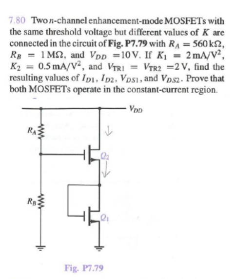 Solved 7.80 Twon-channel enhancement-mode MOSFETs with the | Chegg.com