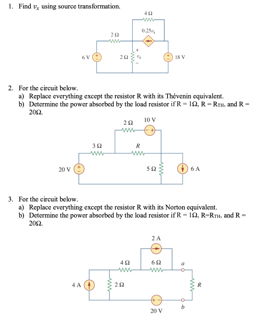 Solved 1. Find vx using source transformation. 492 0.25v, | Chegg.com
