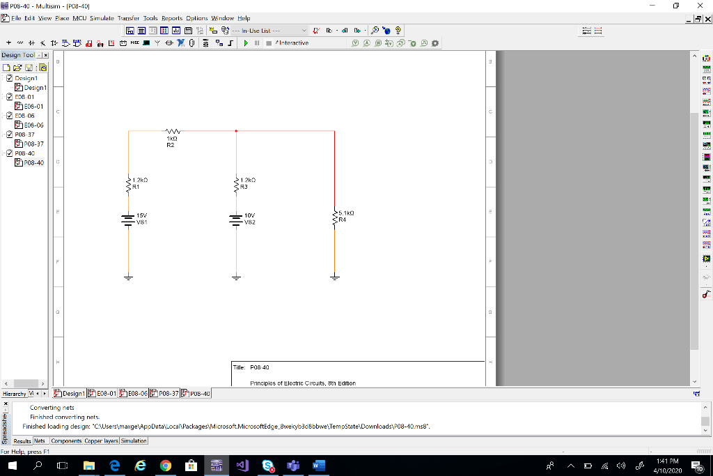 Solved BP08-40 - Multisim - [P08-40) Eile Edit View Place | Chegg.com