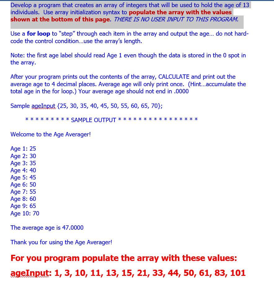 Solved Develop a program that creates an array of integers | Chegg.com