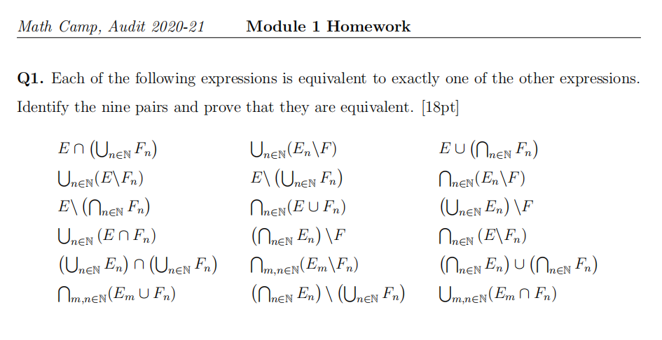 Solved Math Camp, Audit 2020-21 Module 1 Homework Q1. Each | Chegg.com