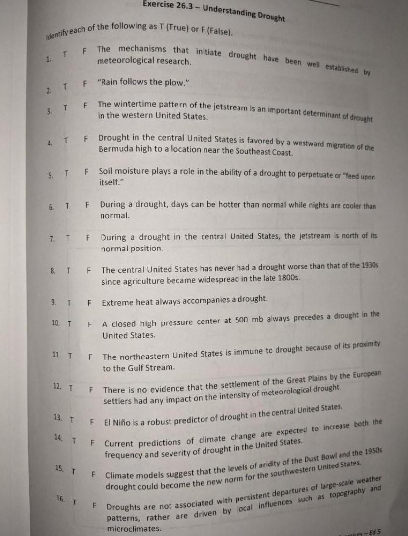 Solved Exercise 26.3 - Understanding Drought Identify each | Chegg.com