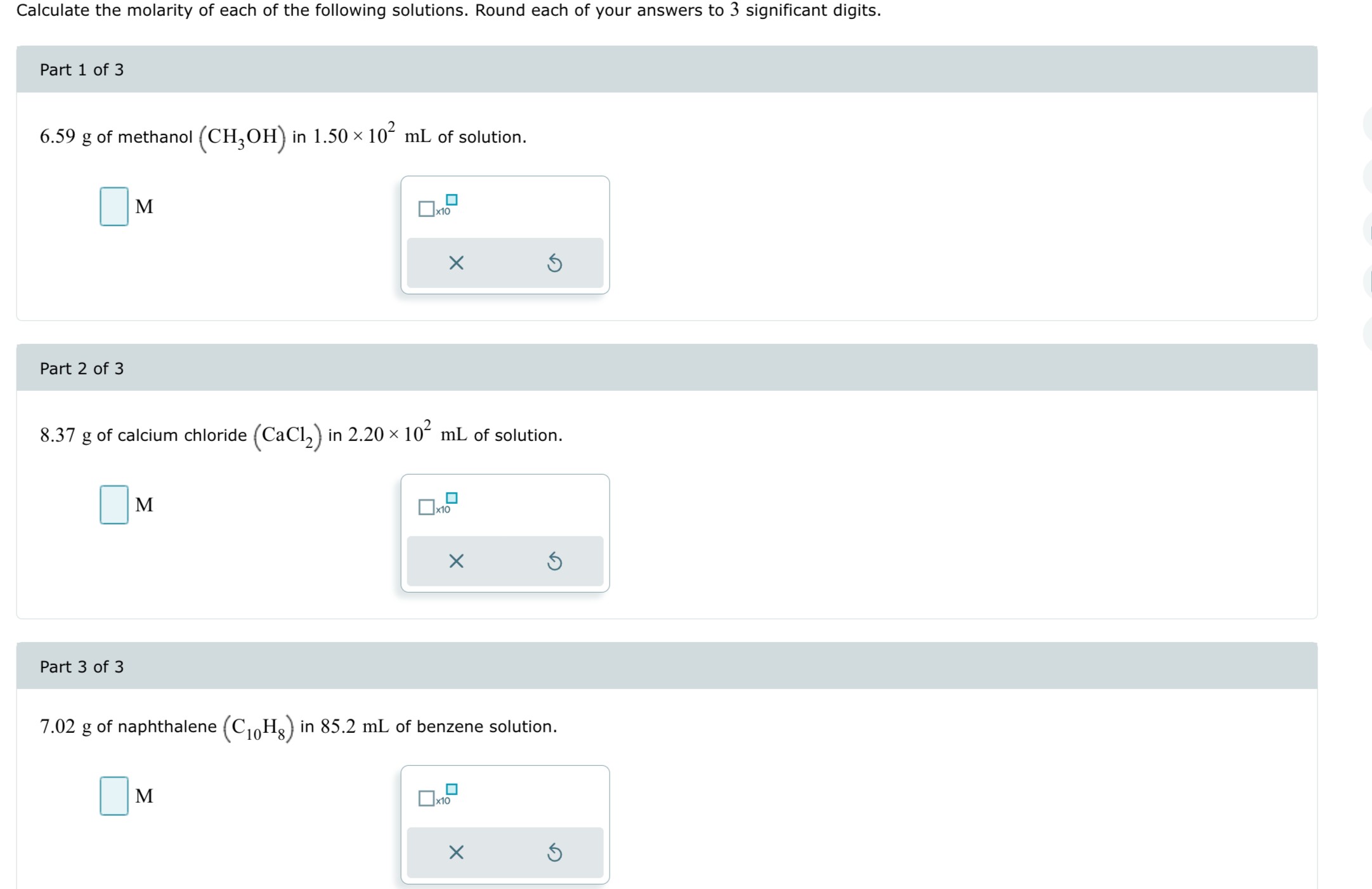 Solved Calculate the molarity of each of the following | Chegg.com