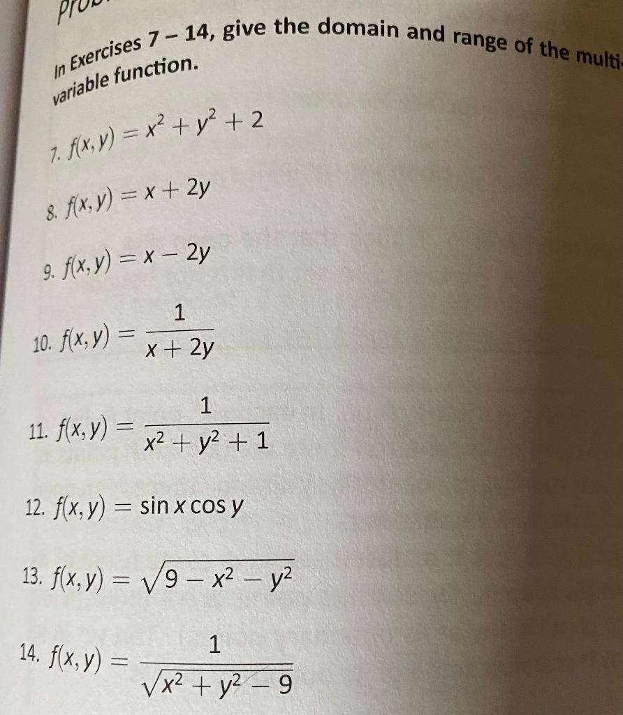 Solved In Exercises 7−14 Give The Domain And Range Of The 
