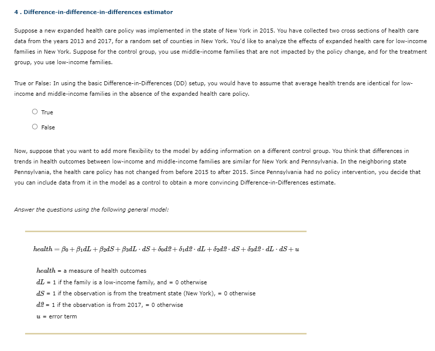 Solved 4. Difference-in-difference-in-differences estimator | Chegg.com