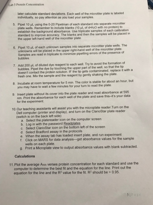 Determination of Protein Concentration by dye binding | Chegg.com