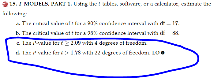 Solved NE 15. T-MODELS, PART 1. Using the t-tables, | Chegg.com