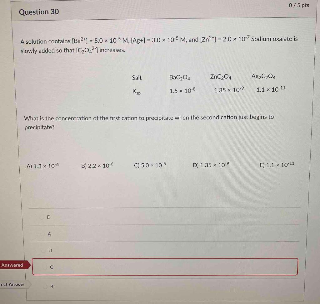 Solved 0/5 pts Question 30 A solution contains [Ba2+] = 5.0 | Chegg.com