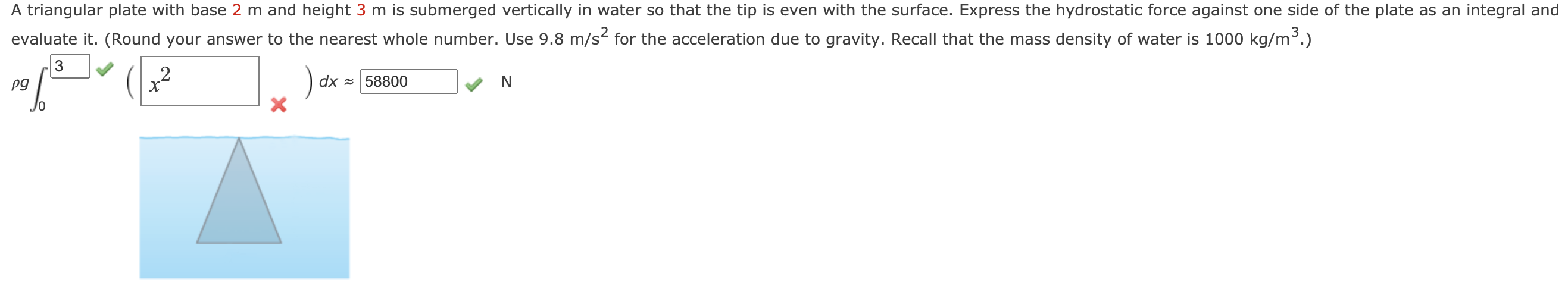 Solved A triangular plate with base 2 m and height 3 m is | Chegg.com