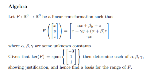Solved Algebra Let F R3 R3 Be A Linear Transformation Such