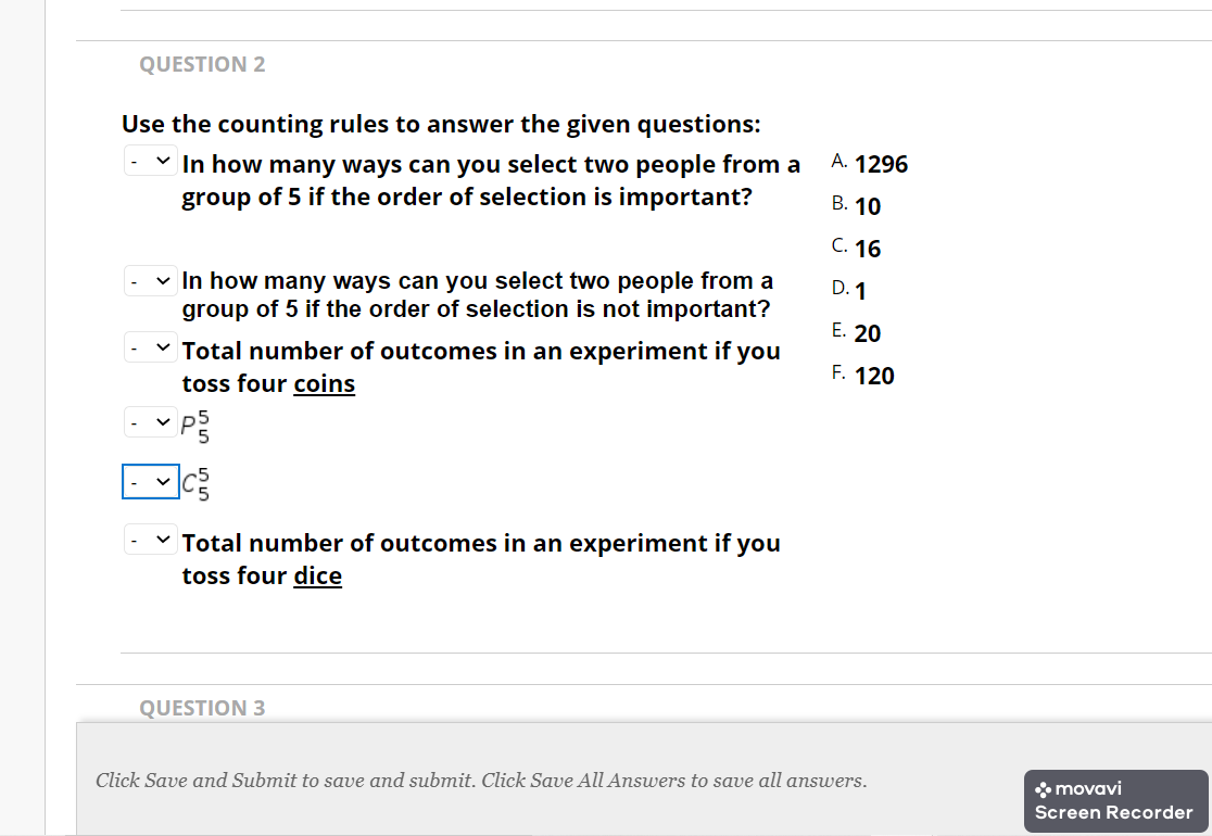 Solved QUESTION 2 Use the counting rules to answer the given | Chegg.com