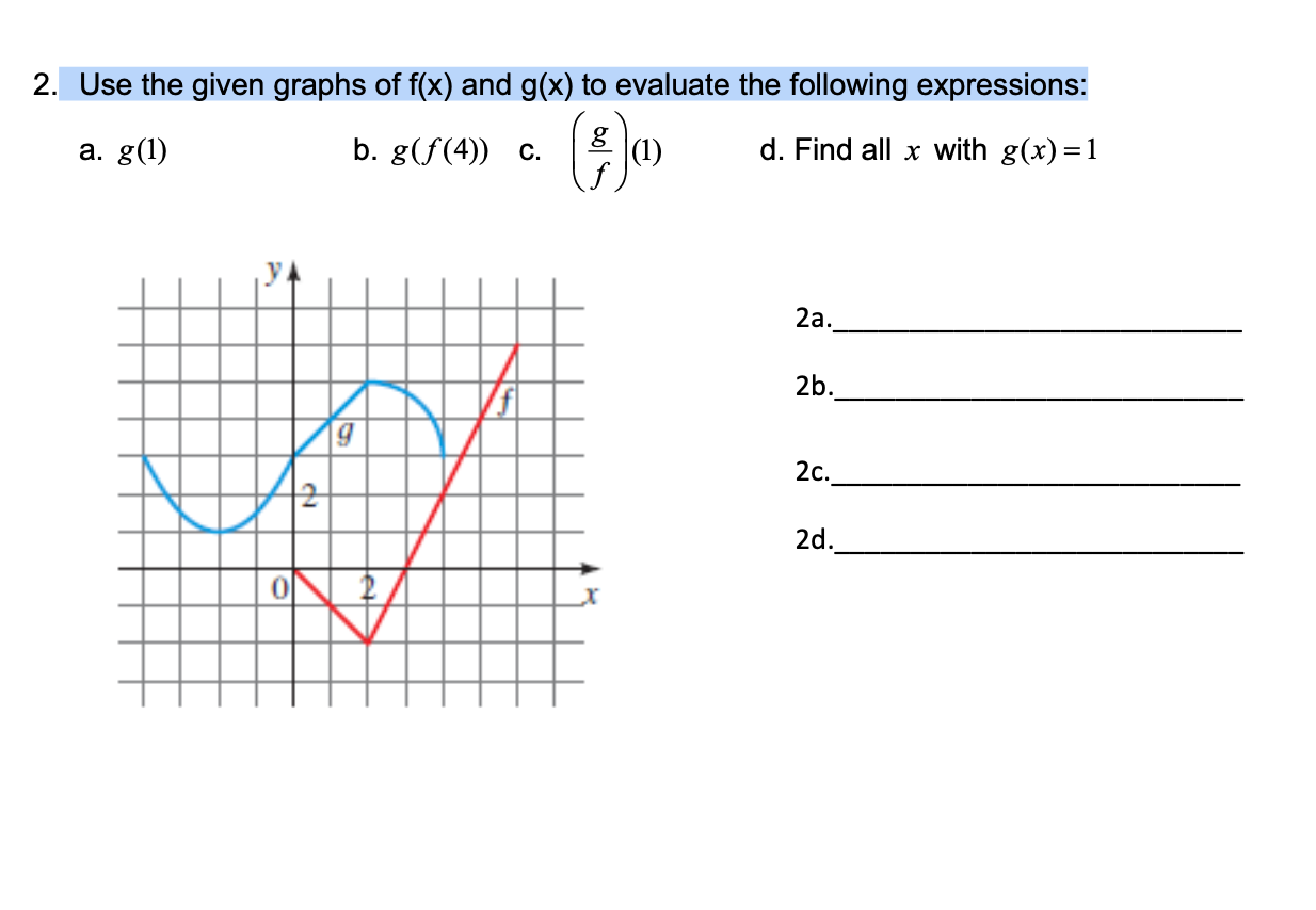 Solved 2. Use the given graphs of f(x) and g(x) to evaluate | Chegg.com