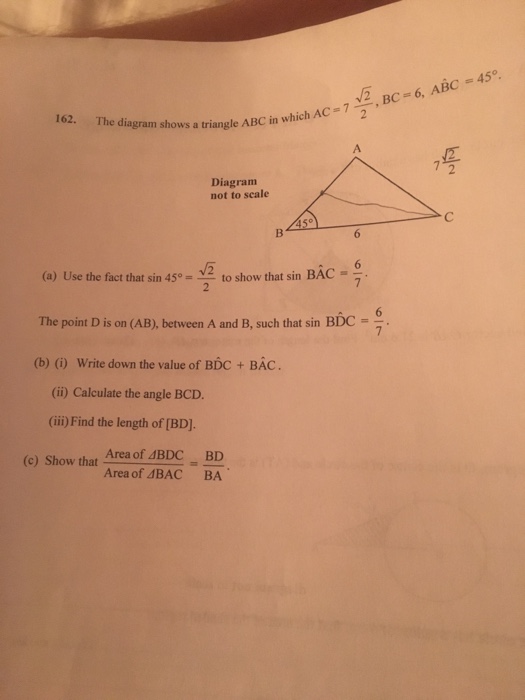 Solved The Diagram Shows A Triangle Abc In Which Ac 7