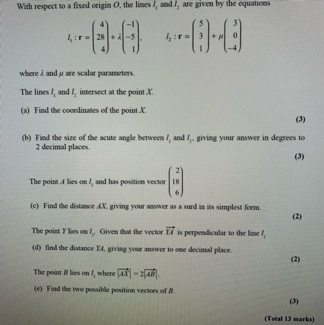 Solved With respect to a fixed origin O, the lines l1 and l2 | Chegg.com