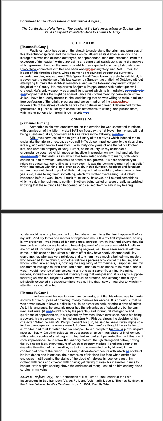 Solved Document A: The Confessions of Nat Turner (Original) | Chegg.com