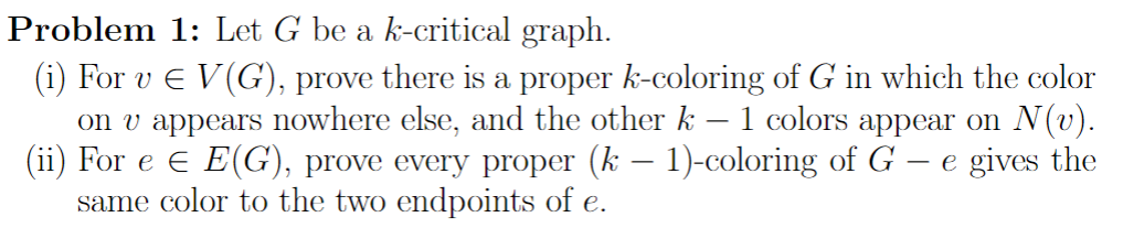 Solved Problem 1: Let \\( G \\) be a \\( k \\)-critical | Chegg.com