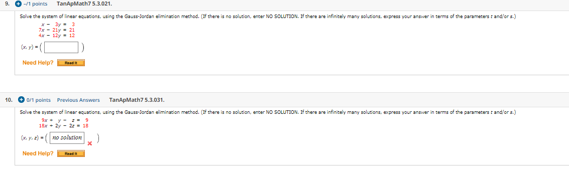Solved 9. -/1 points TanApMath7 5.3.021. Solve the system of | Chegg.com