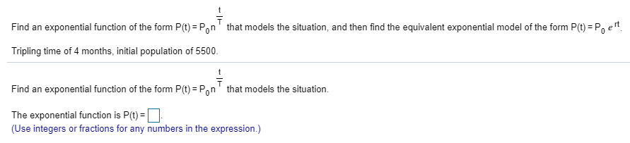 Solved Find an exponential function of the form P(t)=Pon" | Chegg.com
