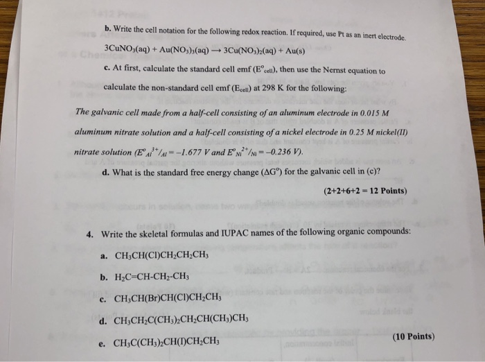 b. Write the cell notation for the following redox | Chegg.com