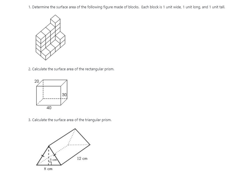 Solved 1. Determine the surface area of the following figure | Chegg.com