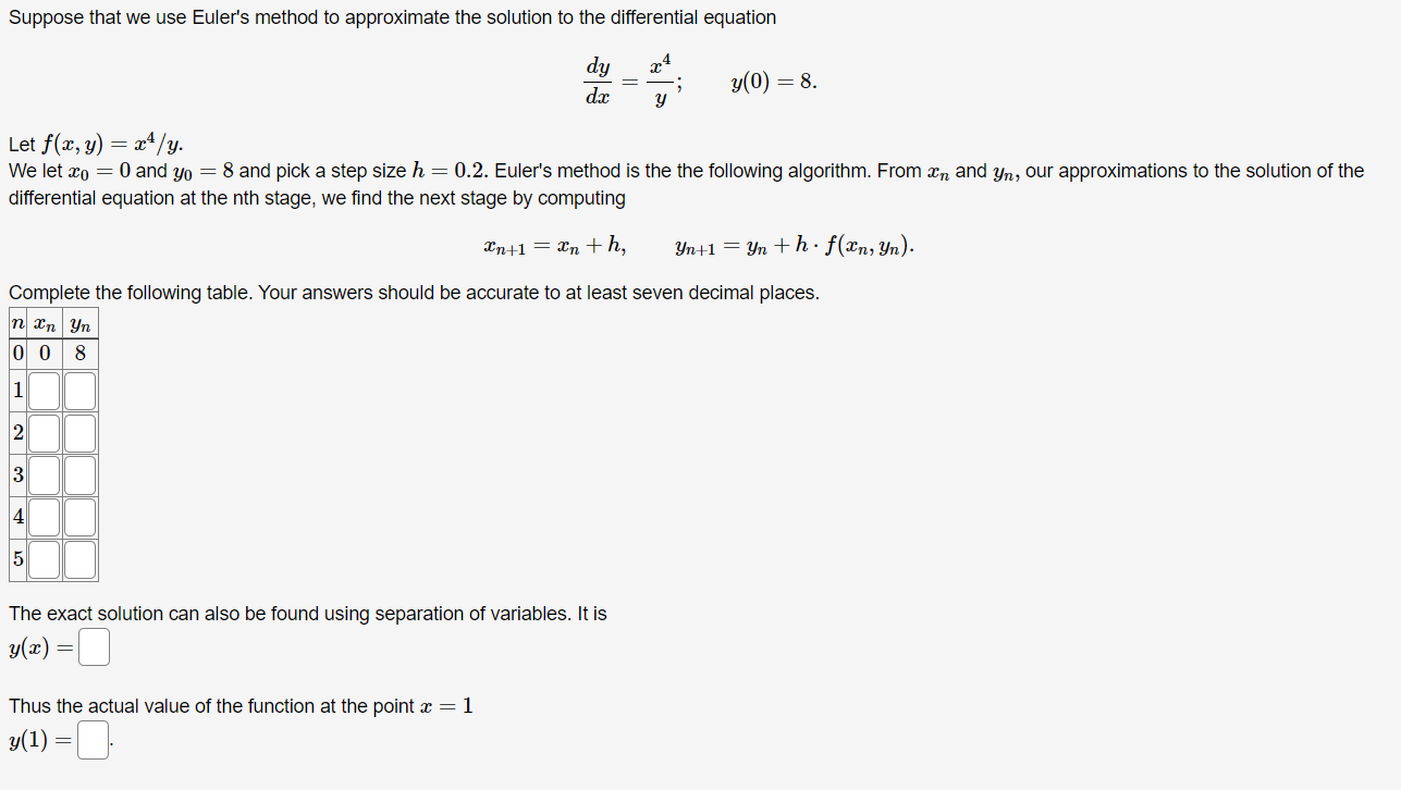Solved Suppose that we use Euler's method to approximate the | Chegg.com