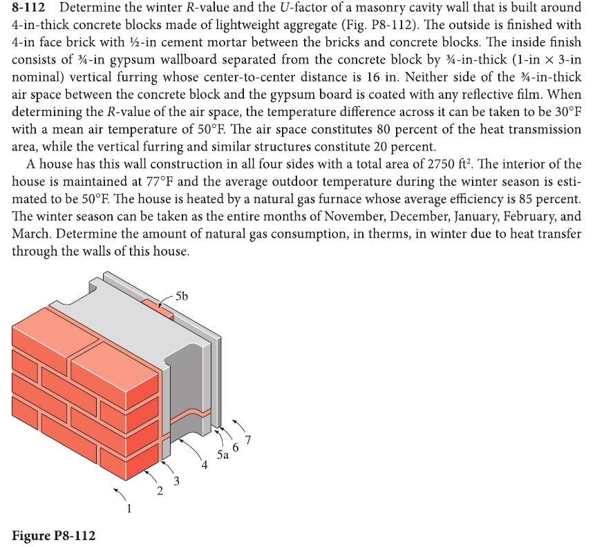 Solved 8-112 Determine the winter R-value and the U-factor | Chegg.com