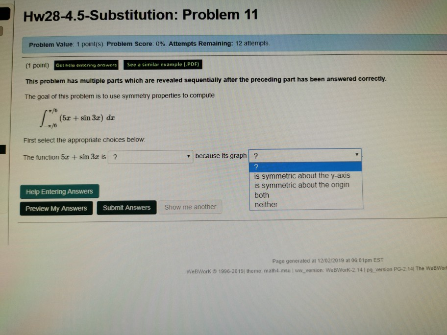 Solved Hw28-4.5-Substitution: Problem 11 Problem Value 1 | Chegg.com