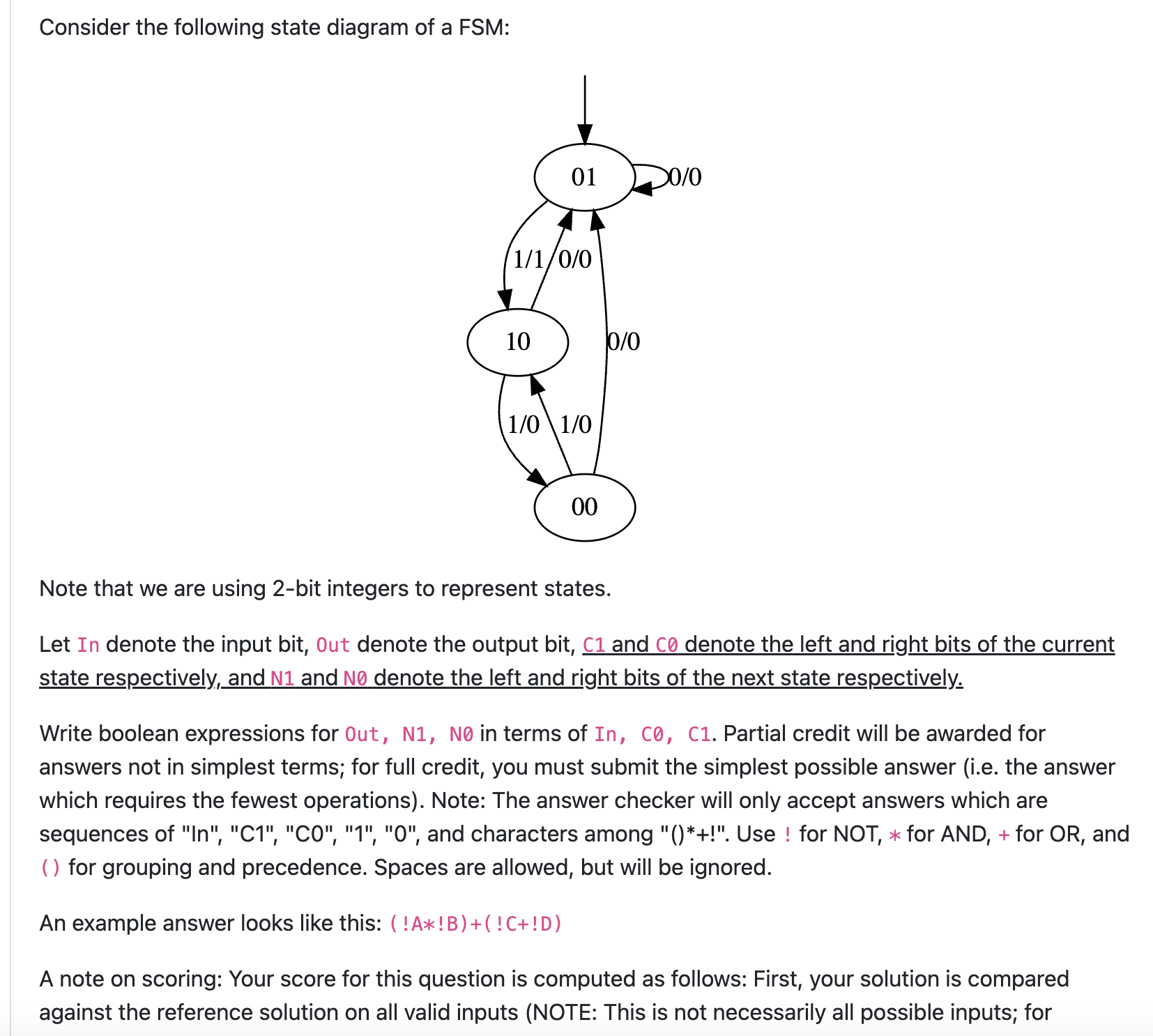 Solved Consider the following state diagram of a FSM: Note | Chegg.com