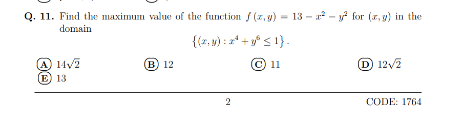 Solved Q 11 Find The Maximum Value Of The Function