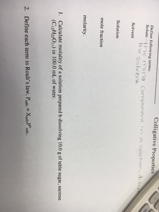 Solved Define fallowing terms: Solute Solvent Solution | Chegg.com