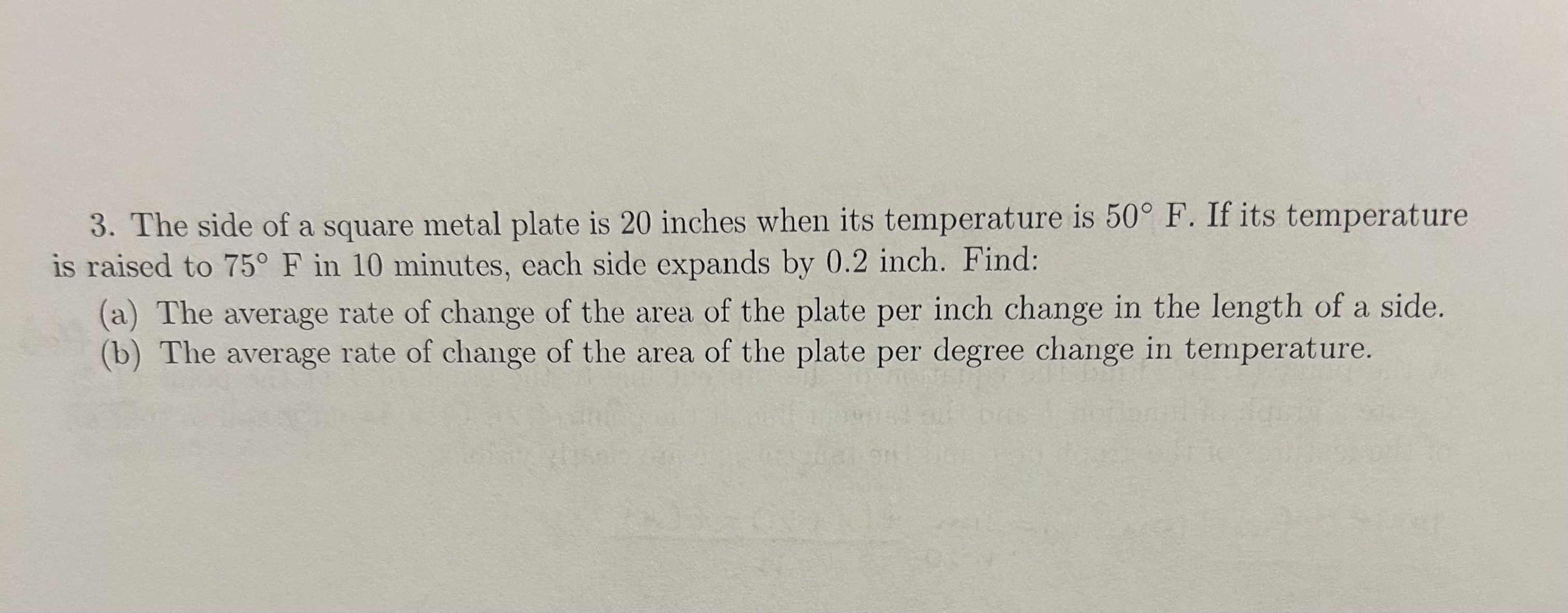 Solved The side of a square metal plate is 20 ﻿inches when | Chegg.com