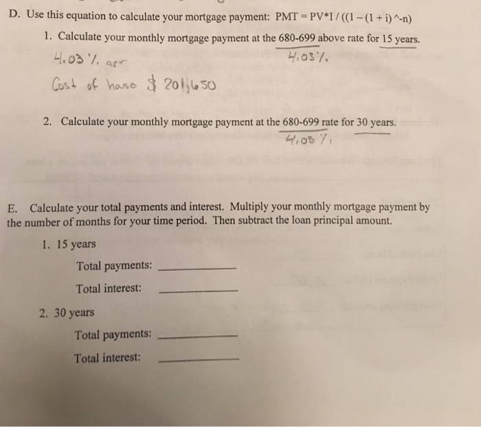 Solved D. Use this equation to calculate your mortgage | Chegg.com