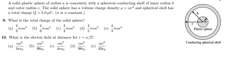 Solved A solid plastic sphere of radius a is concentric with | Chegg.com