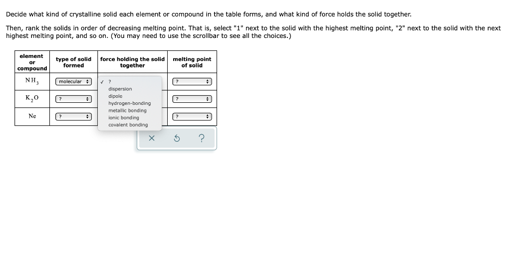 Solved Decide what kind of crystalline solid each element or | Chegg.com