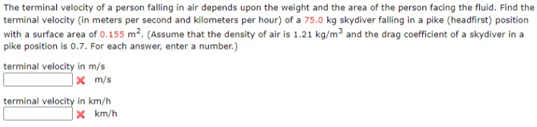 Solved The terminal velocity of a person falling in air | Chegg.com