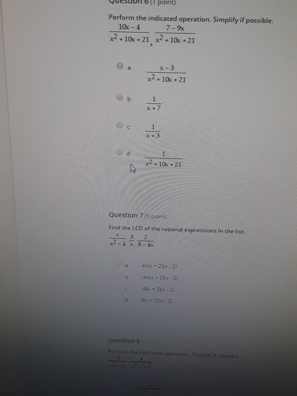 Solved uestion (1 point) Perform the indicated operation. | Chegg.com