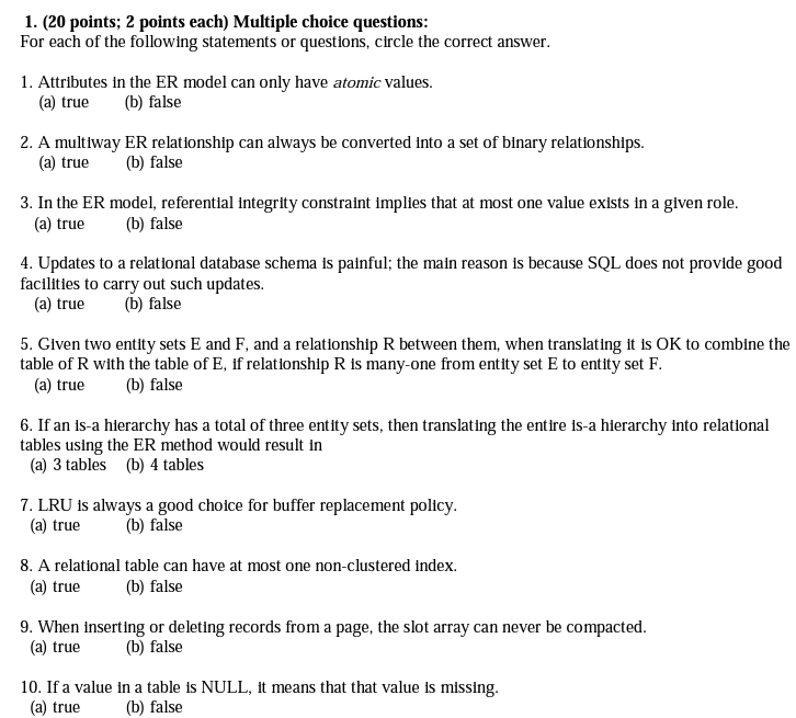 Solved 1. (20 points; 2 points each) Multiple choice | Chegg.com