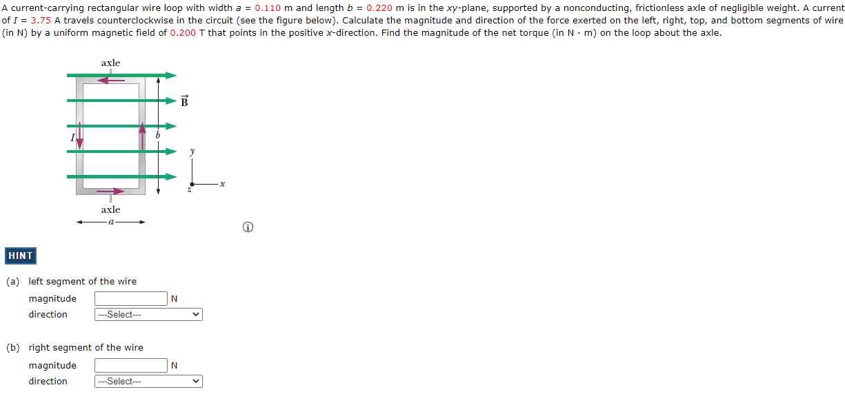 Solved A current-carrying rectangular wire loop with width a | Chegg.com