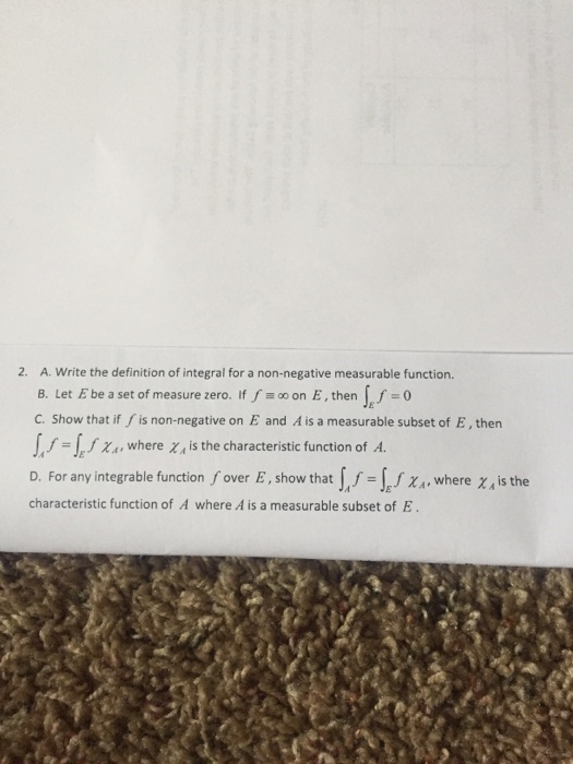 Solved 2. A. Write the definition of integral for a | Chegg.com