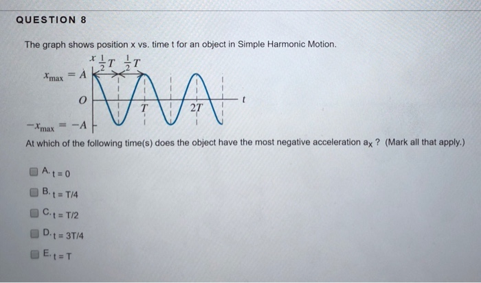 Solved QUESTION 8 The graph shows position x vs. time t for | Chegg.com