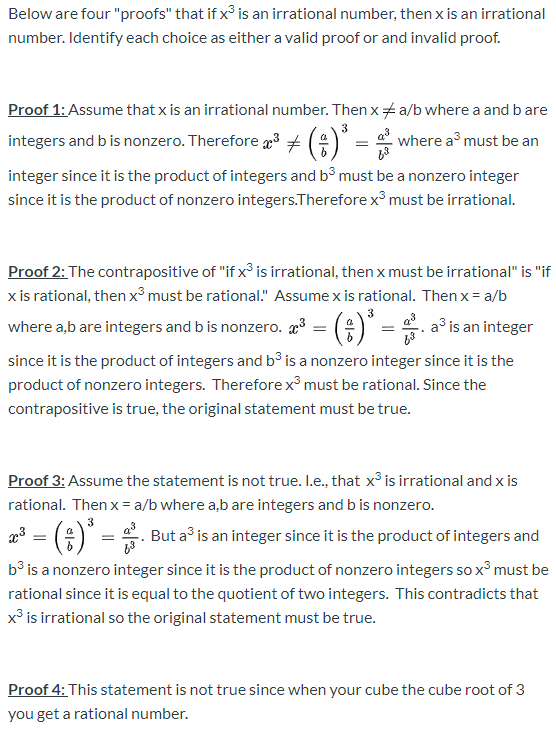 Solved Below are four "proofs" that if x is an irrational | Chegg.com