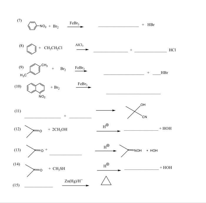 Solved FeBr3 + HBr NO2 +Br2 AICl + CH,CH2CI HCl CH3 FeBr HBr | Chegg.com
