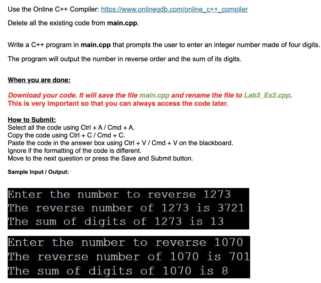 Solved Use the Online C++ Compiler: | Chegg.com